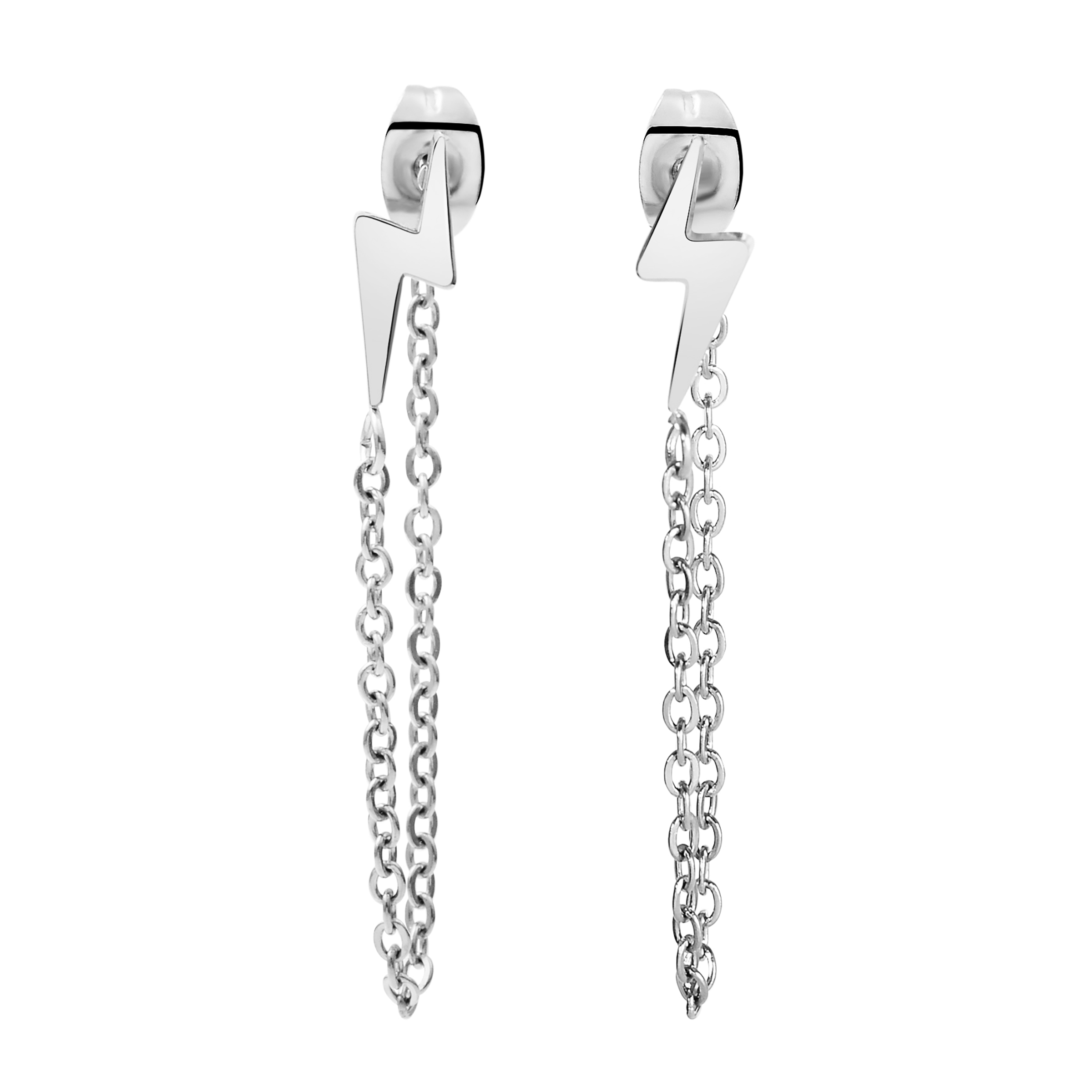 Stately Steel Stainless Steel Lightning Bolt Chain Stud Earrings ...