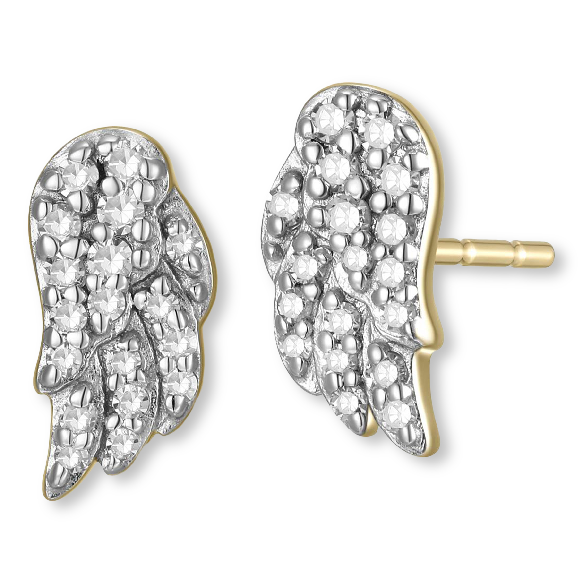 14K Yellow Gold 0.13ctw Diamond Angel Wing Stud Earrings | HSN
