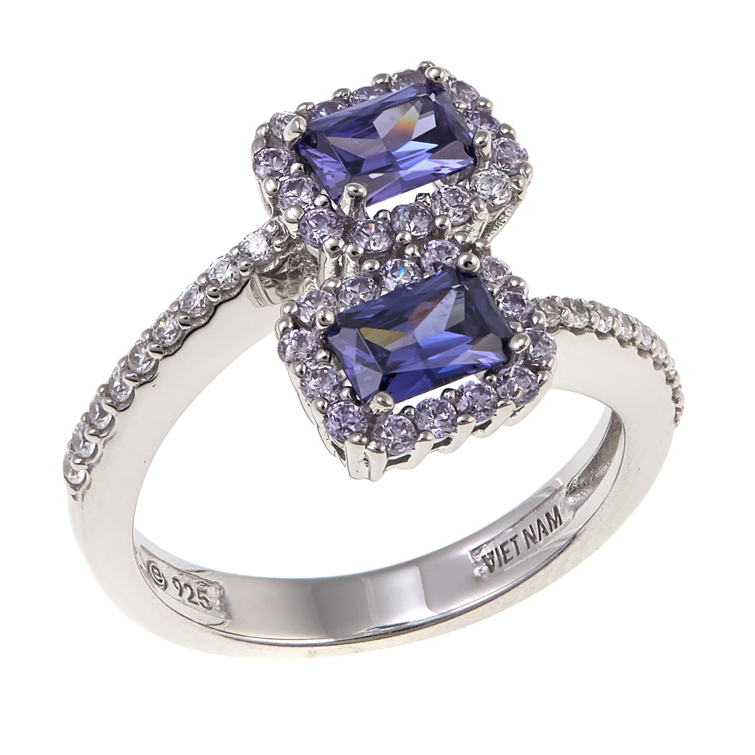 Absolute™ 1.60ctw CZ Blue and Clear Sterling Silver Bypass Ring ...