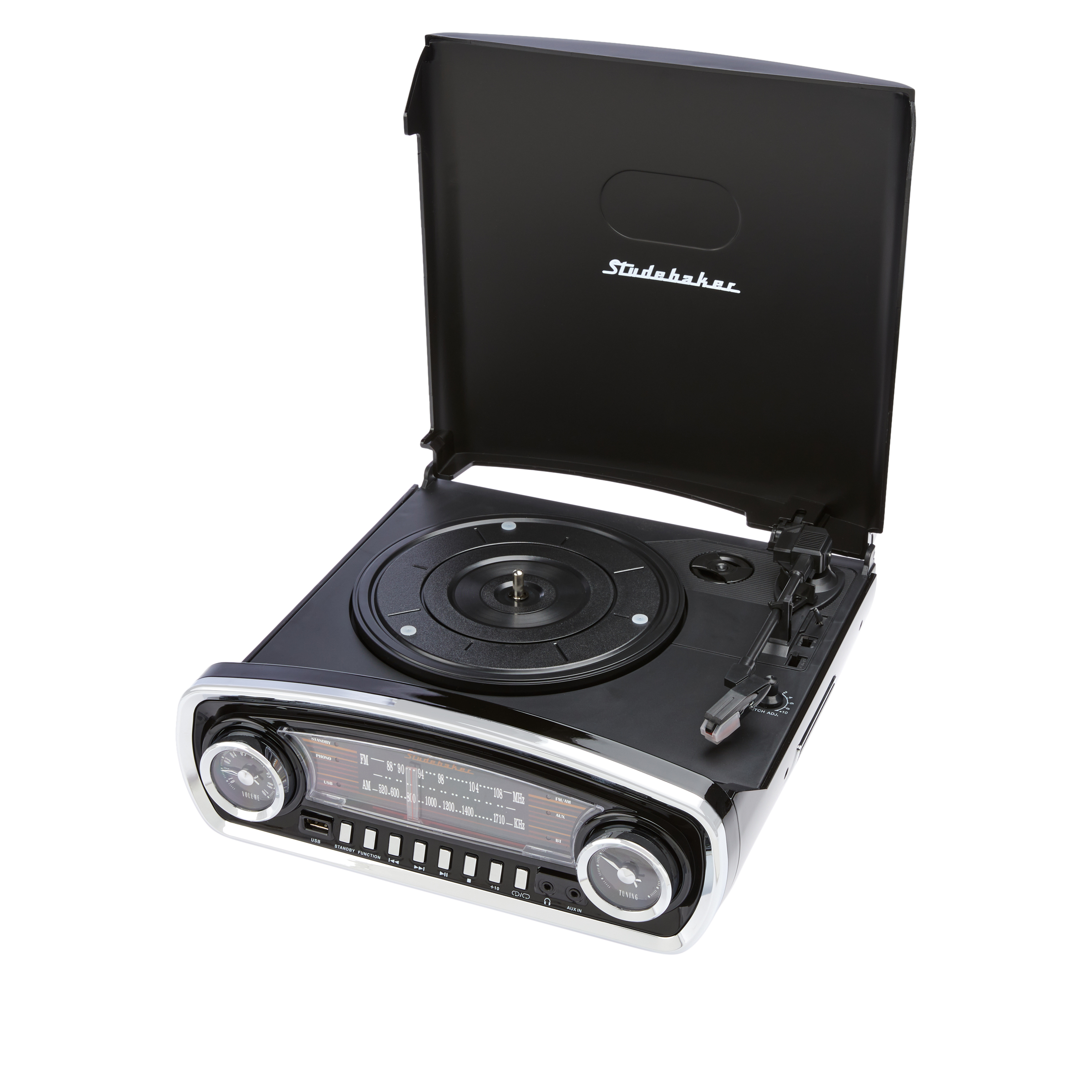 Studebaker 3-Speed Turntable with Bluetooth Receiver & AM/FM Radio ...