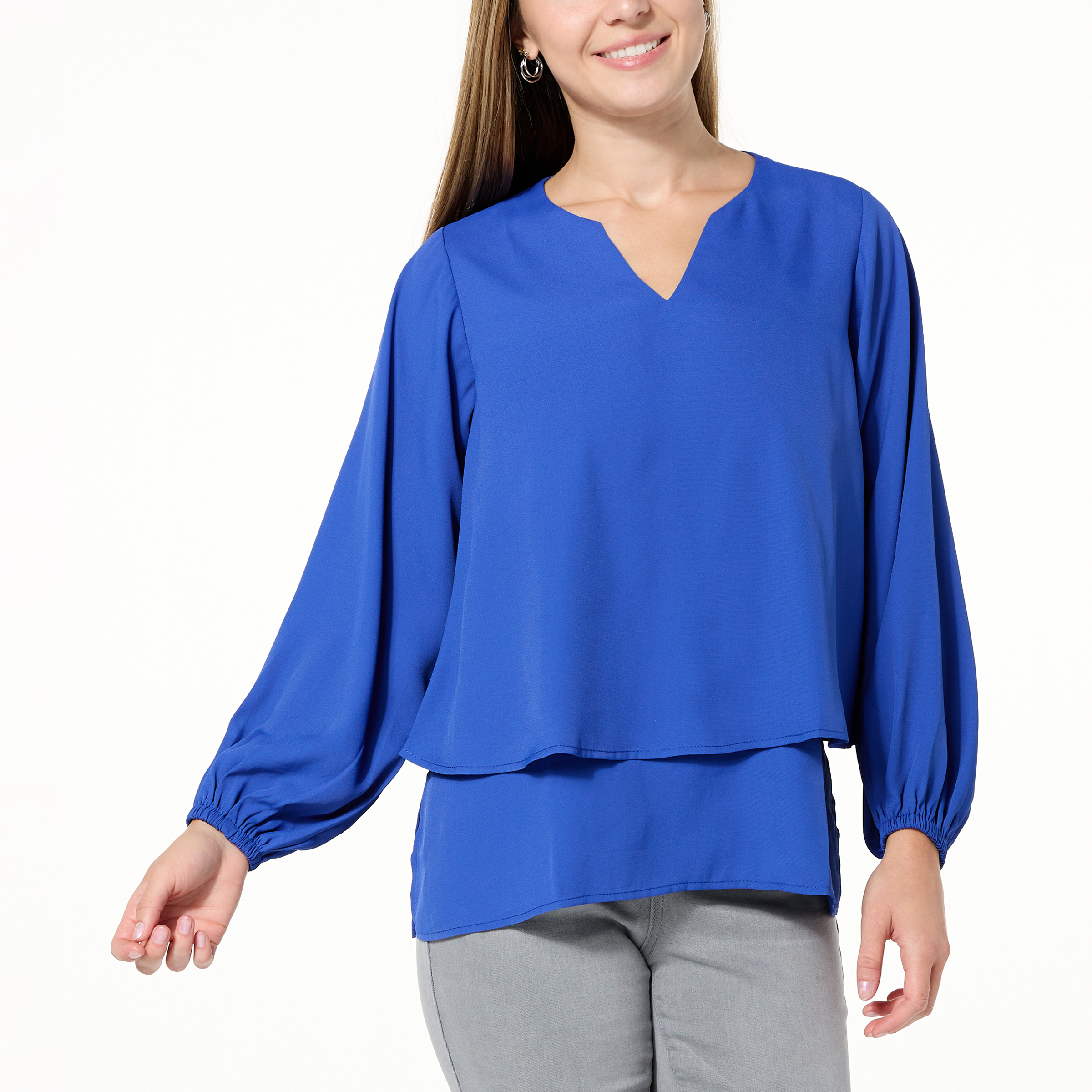 DG2 by Diane Gilman Woven Crepe Lantern Sleeve Easy Top | HSN