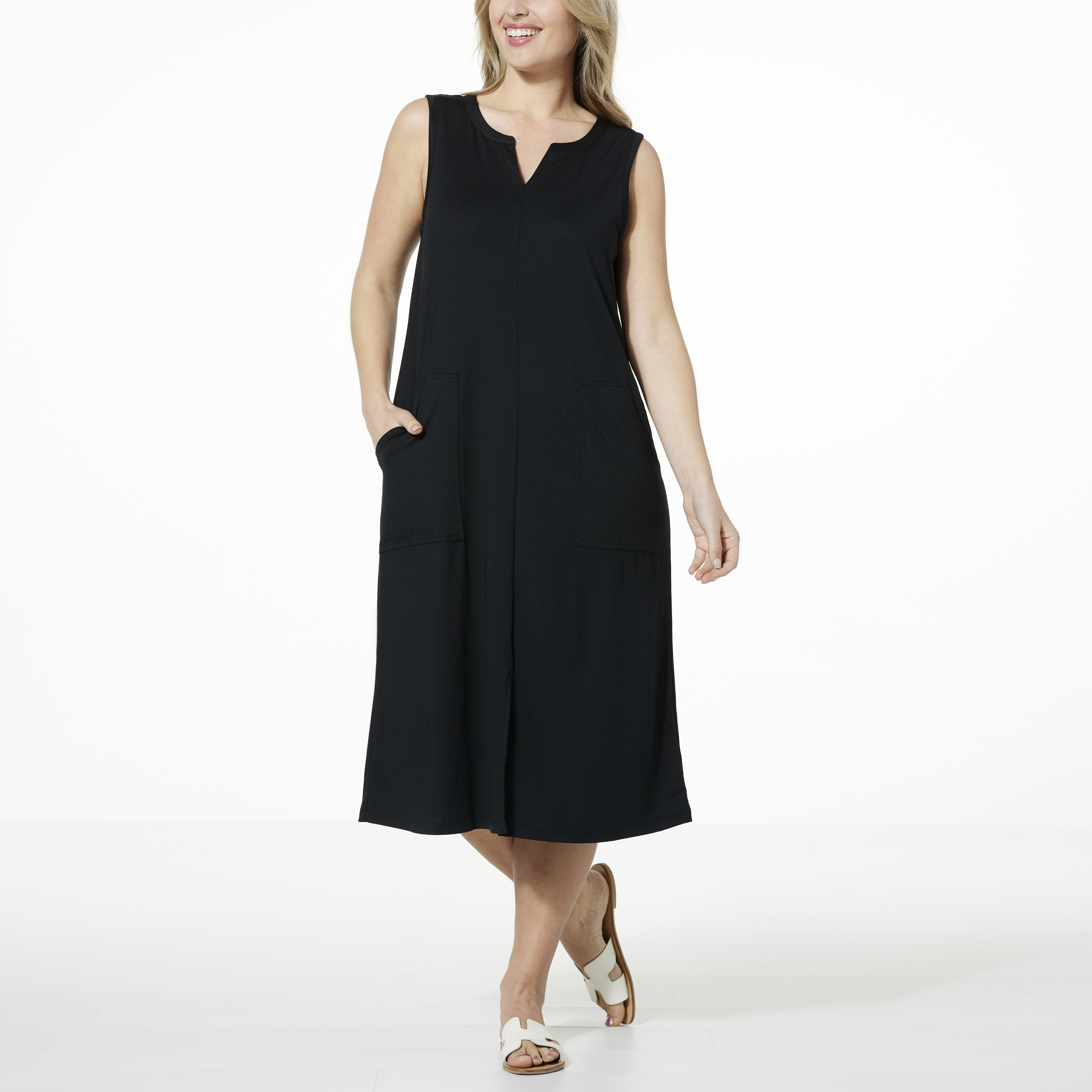 Comfort Code Stretch Jersey Knit Midi Lounge Dress | HSN