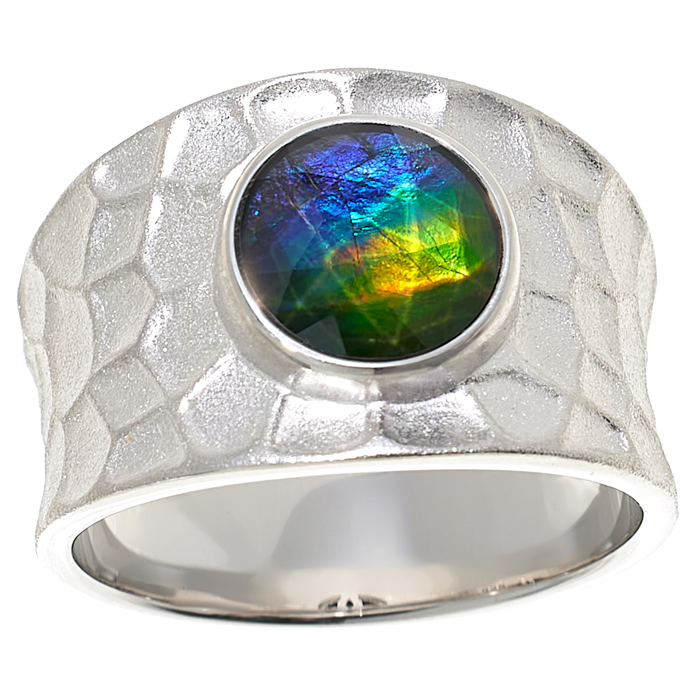 Canadian Ammolite Gems Sterling Silver Round Ammolite Hammered Ring | HSN