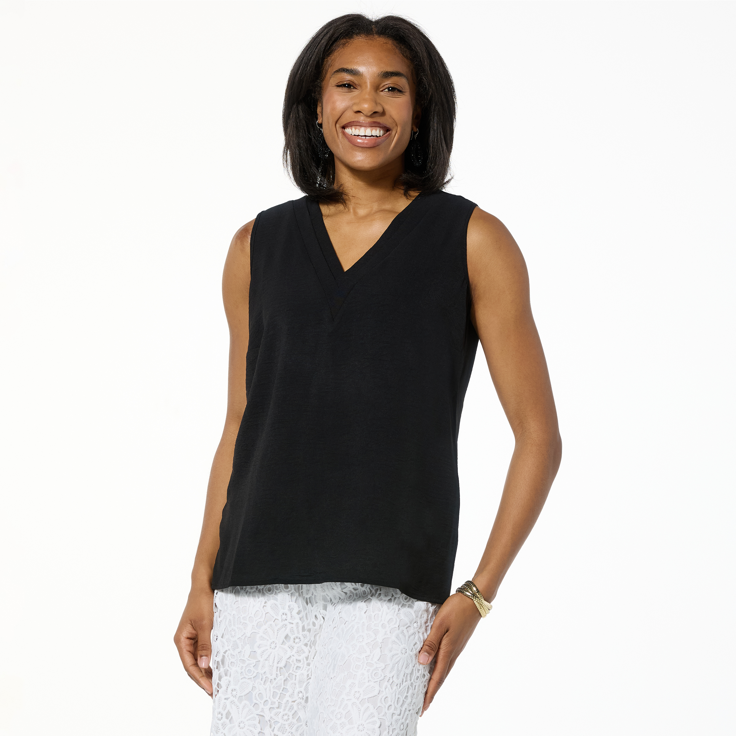 Nina Leonard Layered V-Neck Float Tank Top | HSN