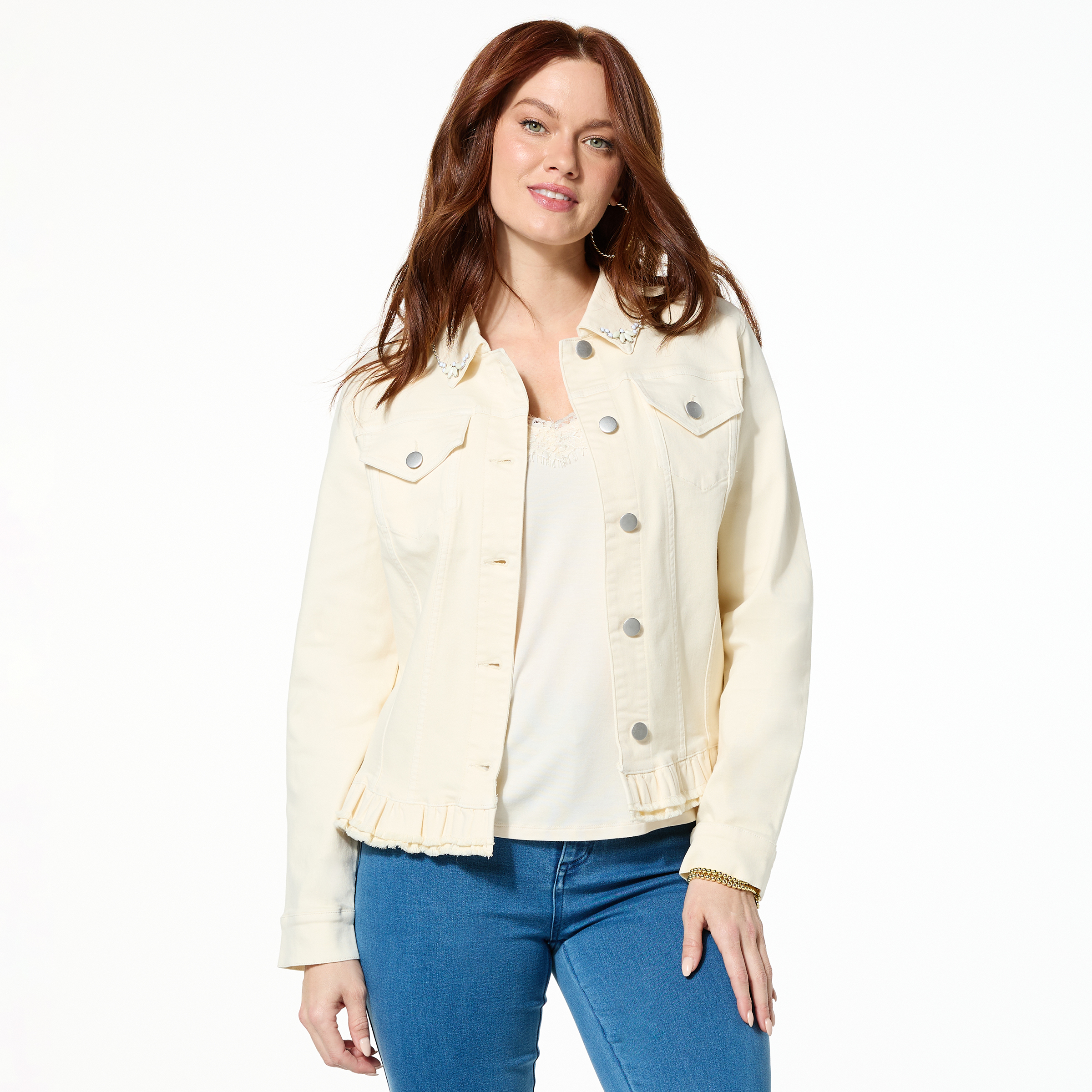 G by Giuliana Ruffle Bottom Denim Jacket | HSN