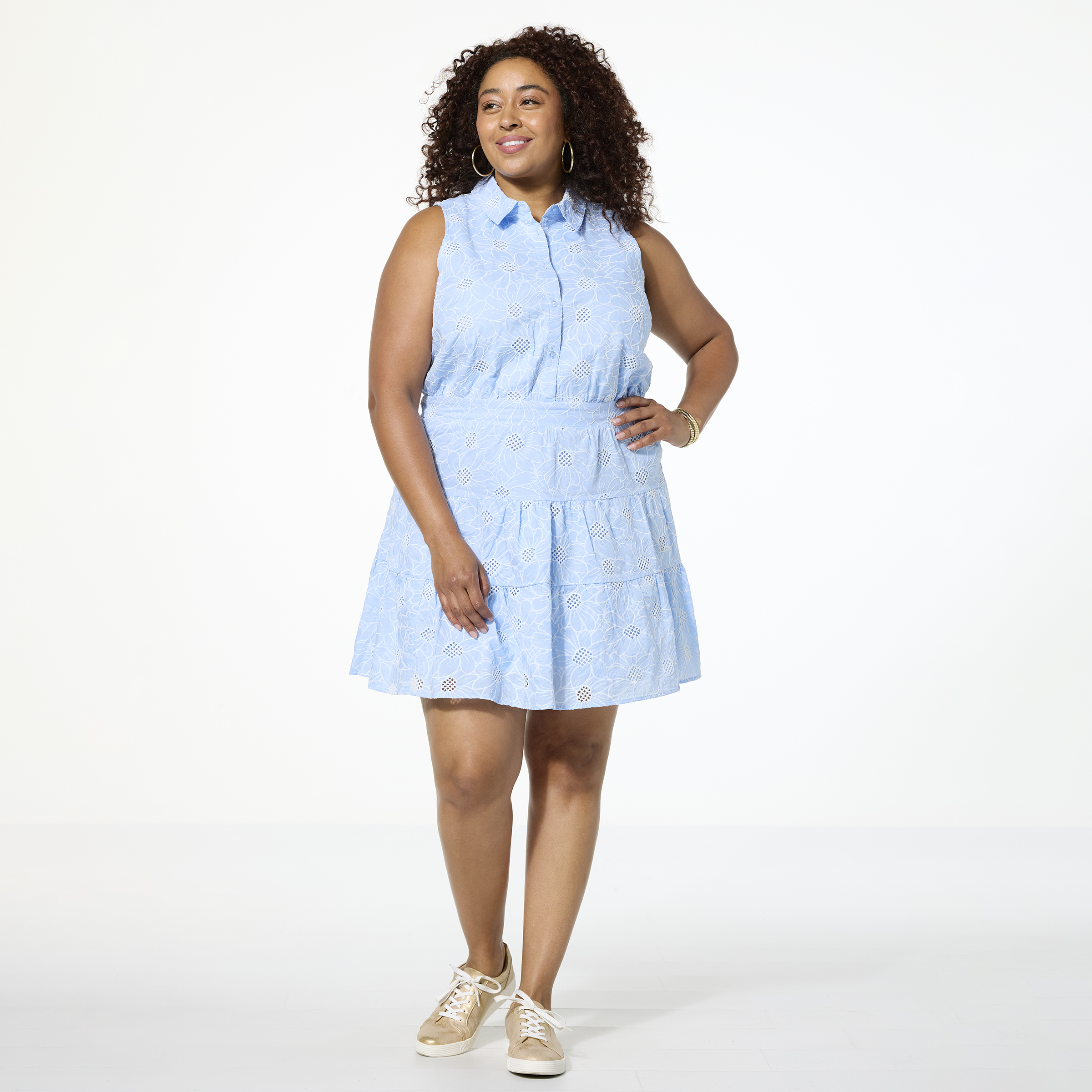 G by Giuliana Black Label Woven Embroidered Eyelet Tiered Dress | HSN