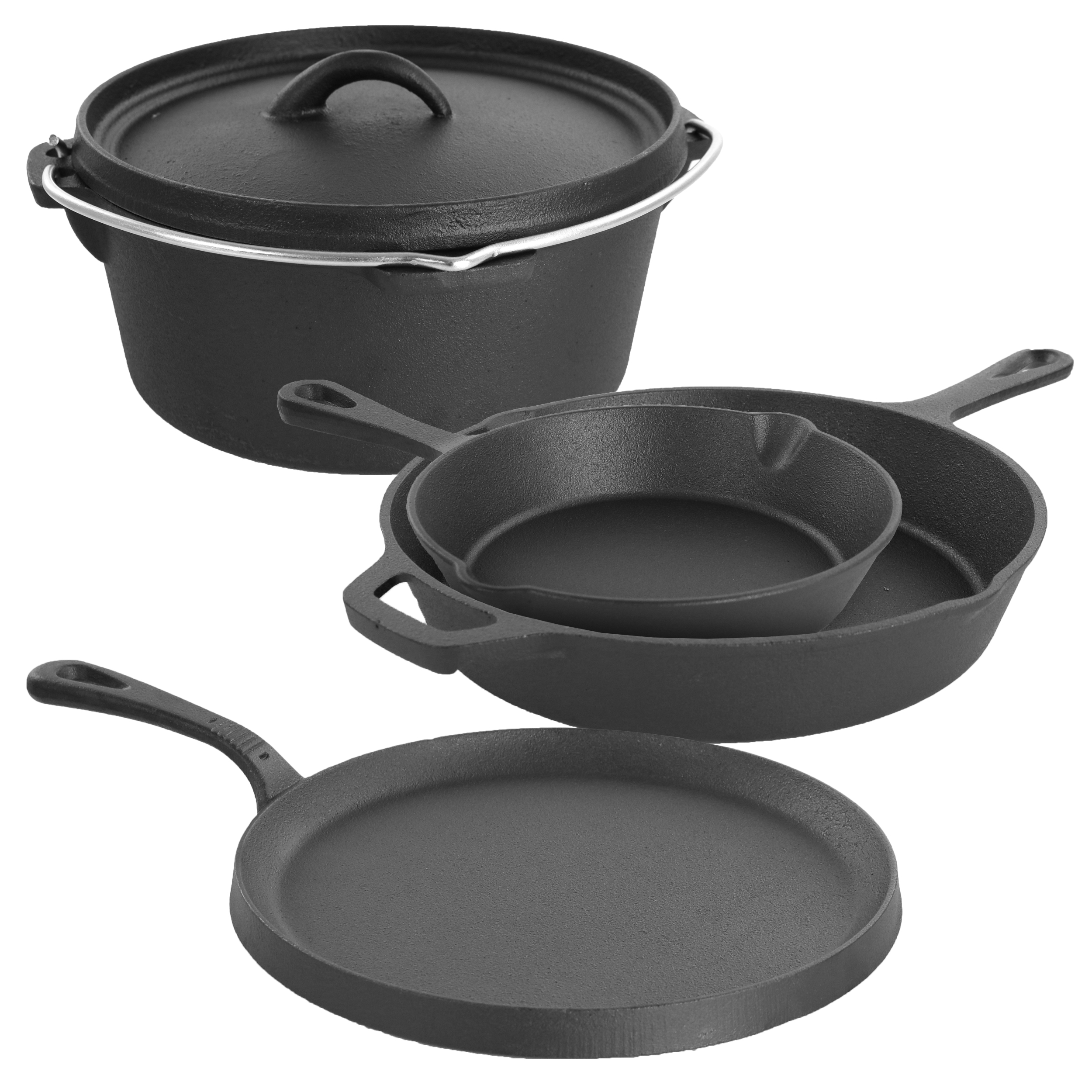 MegaChef Pre-Seasoned Cast Iron 5-pc Kitchen Cookware Set, Pots & Pans ...
