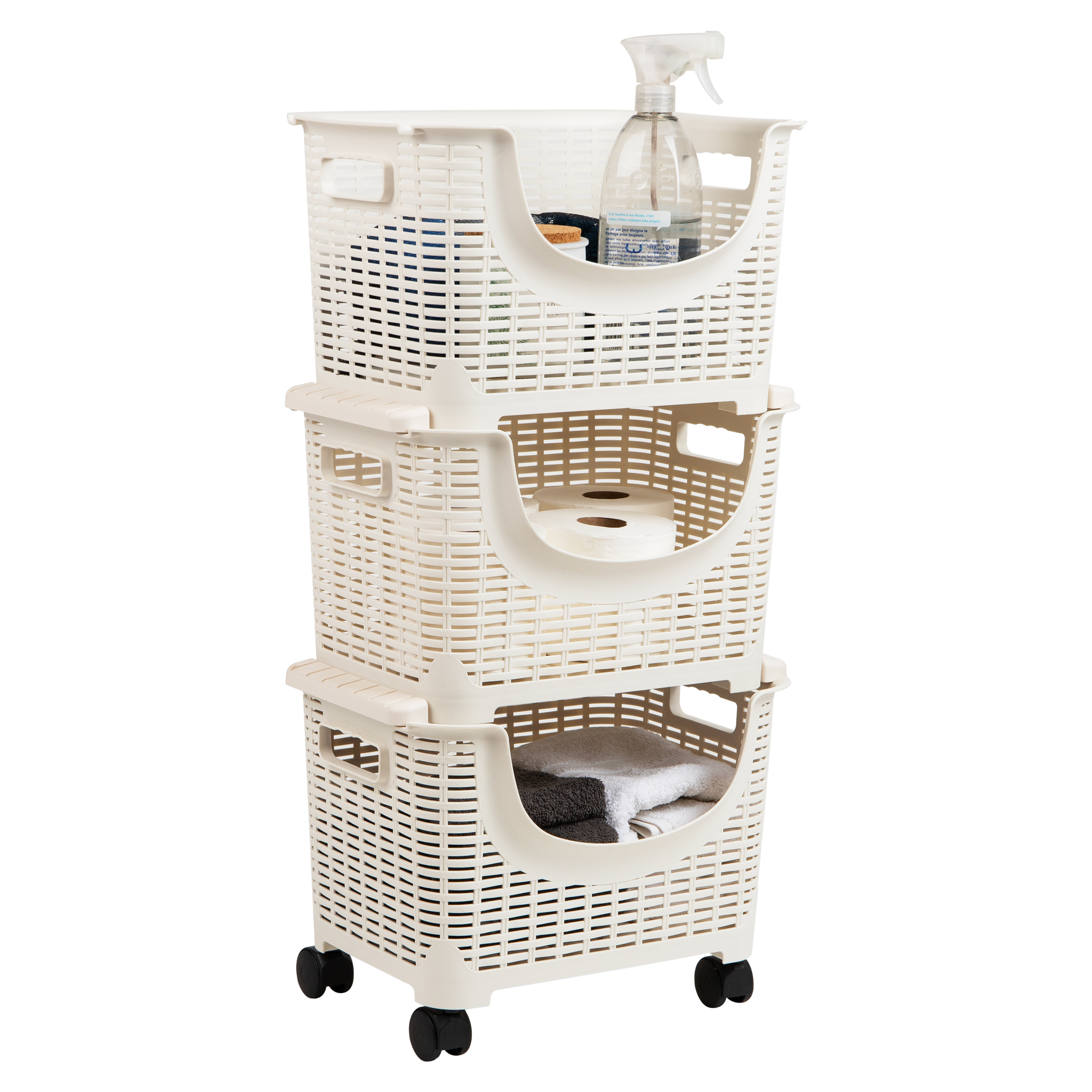 Mind Reader 3-Tier Stackable Rolling Storage Bins Set | HSN