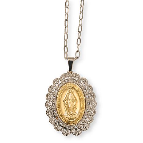Bellezza Bronze Virgin Mary Lace Frame Oval Pendant with Chain | HSN