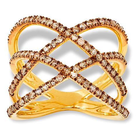 Rarities 3/4ctw Diamond Double Helix Gold-Plated Crisscross Ring ...