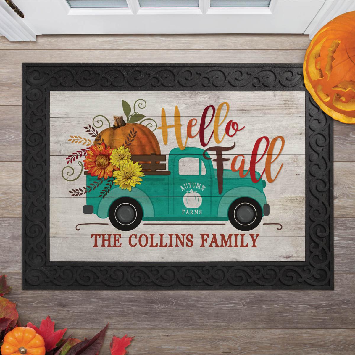 Hello Fall Pickup Truck Personalized Doormat | HSN
