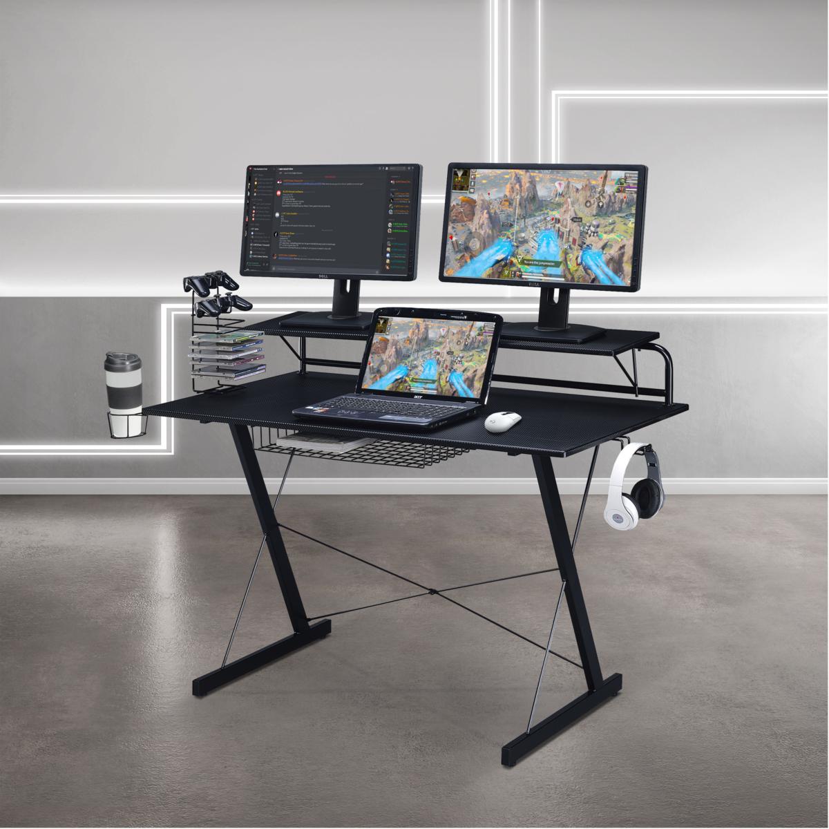 Techni Sport TS-200 Carbon Computer Gaming Desk with Shelving ...