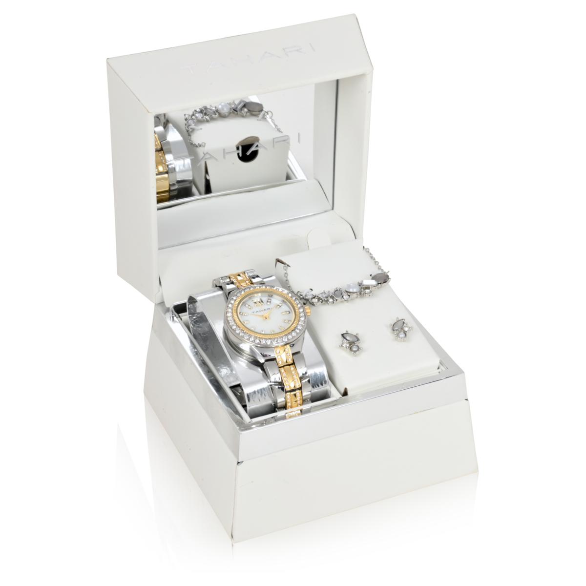 Tahari Two-Tone Women's Crystal Watch and Jewelry Set | HSN