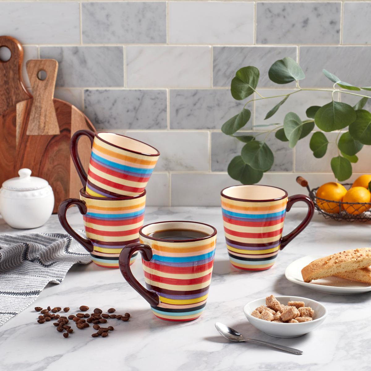 Tabletops Gallery 4-Piece Sedona Stripe Mug Set - 20340055 | HSN