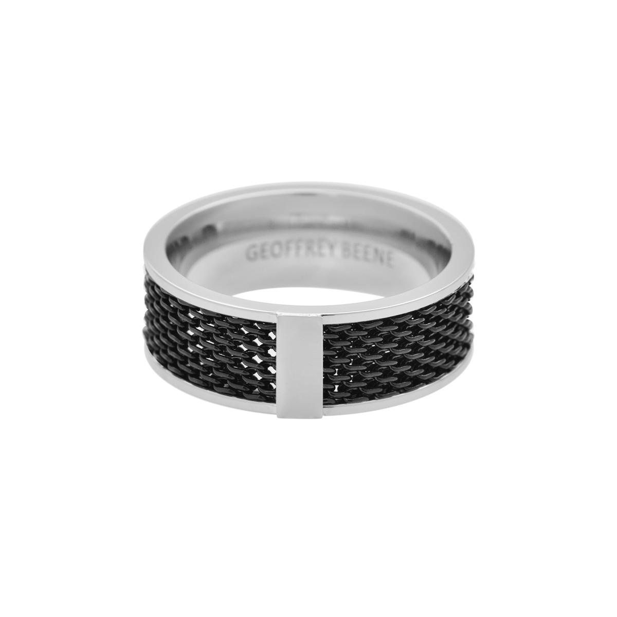 Geoffrey Beene Black Stainless Steel Polished Edge Mesh Stack Ring ...