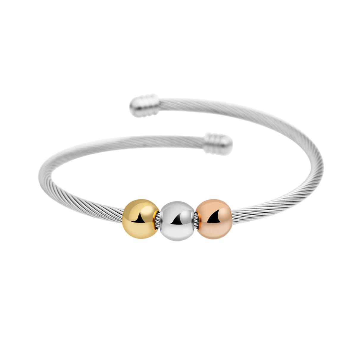 Stately Steel 3-Bead Cable Wire Bangle Bracelet - 20349921 | HSN