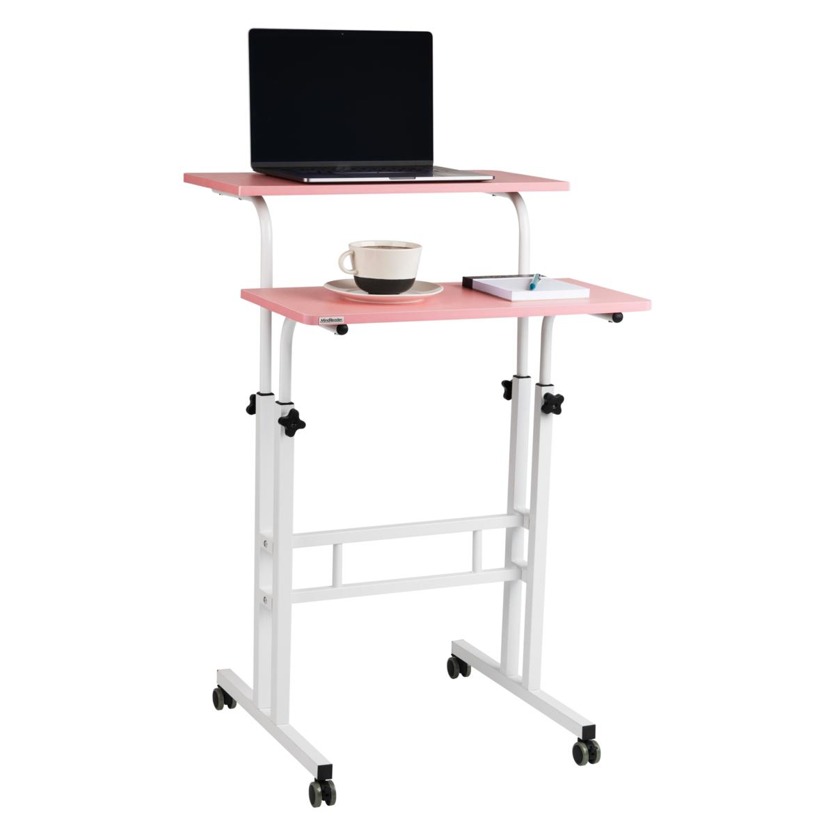Mind Reader 2-Tier Rolling Sitting/Standing Desk with Storage, Pink | HSN