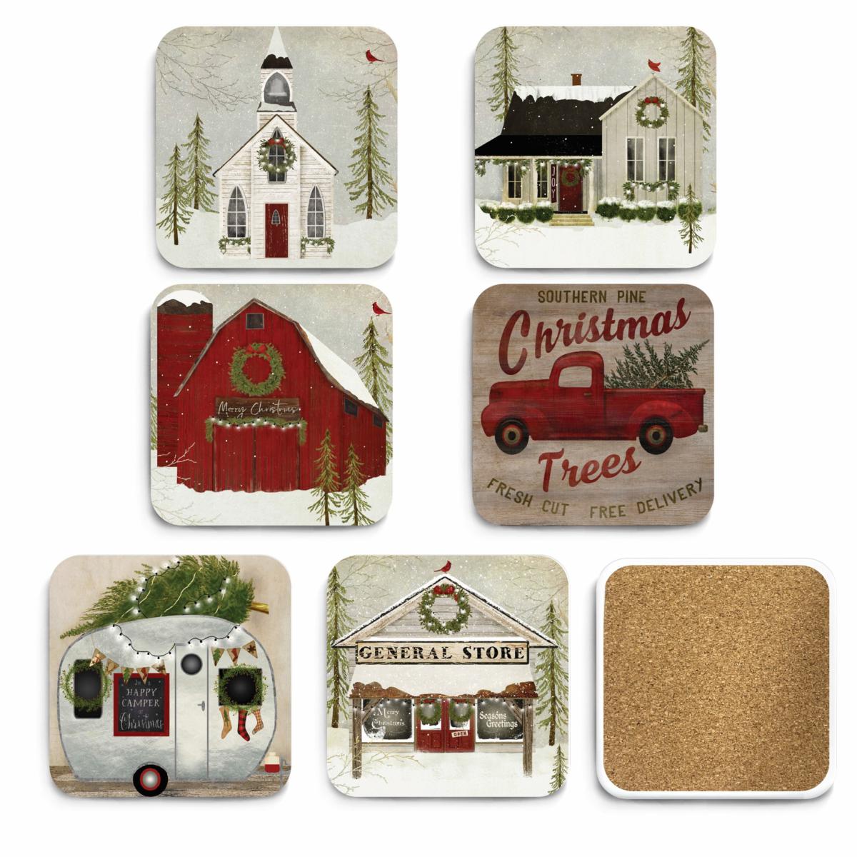 Courtside Market Christmas Trees 6-piece Ceramic Coaster Set | HSN