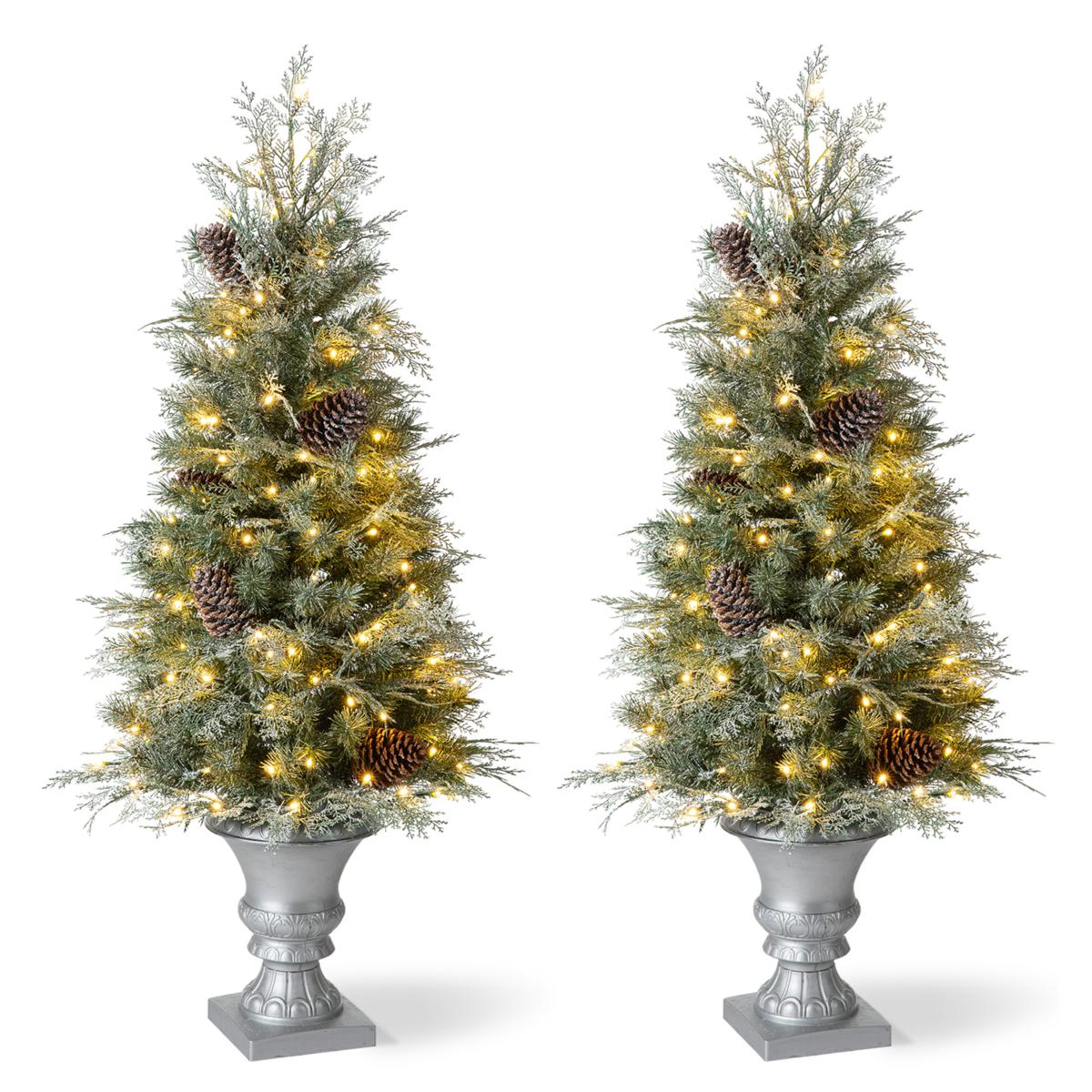 Glitzhome 2pk 4 Ft. Pre-Lit Artificial Pine Christmas Porch Tree | HSN