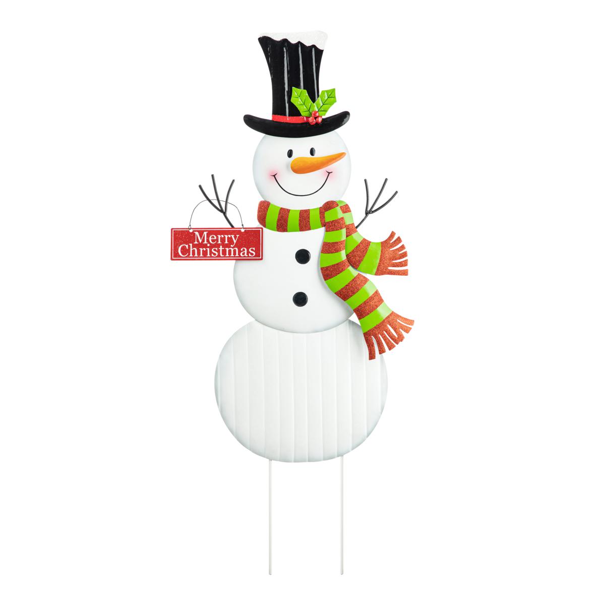 Glitzhome 40" Metal Snowman Yard Stake | HSN