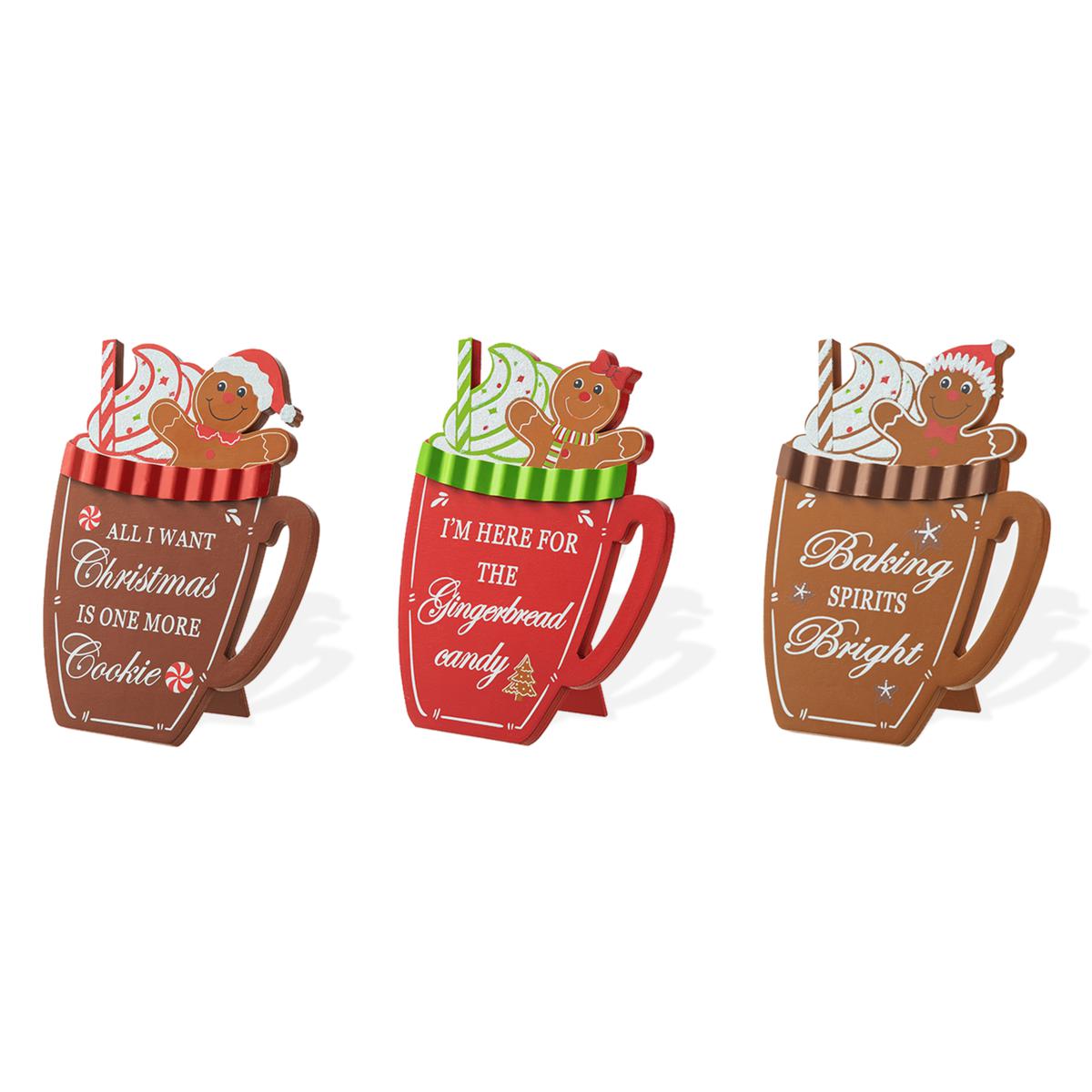 Glitzhome 3-pc. 8" Christmas Wooden Gingerbread Man Mug | HSN