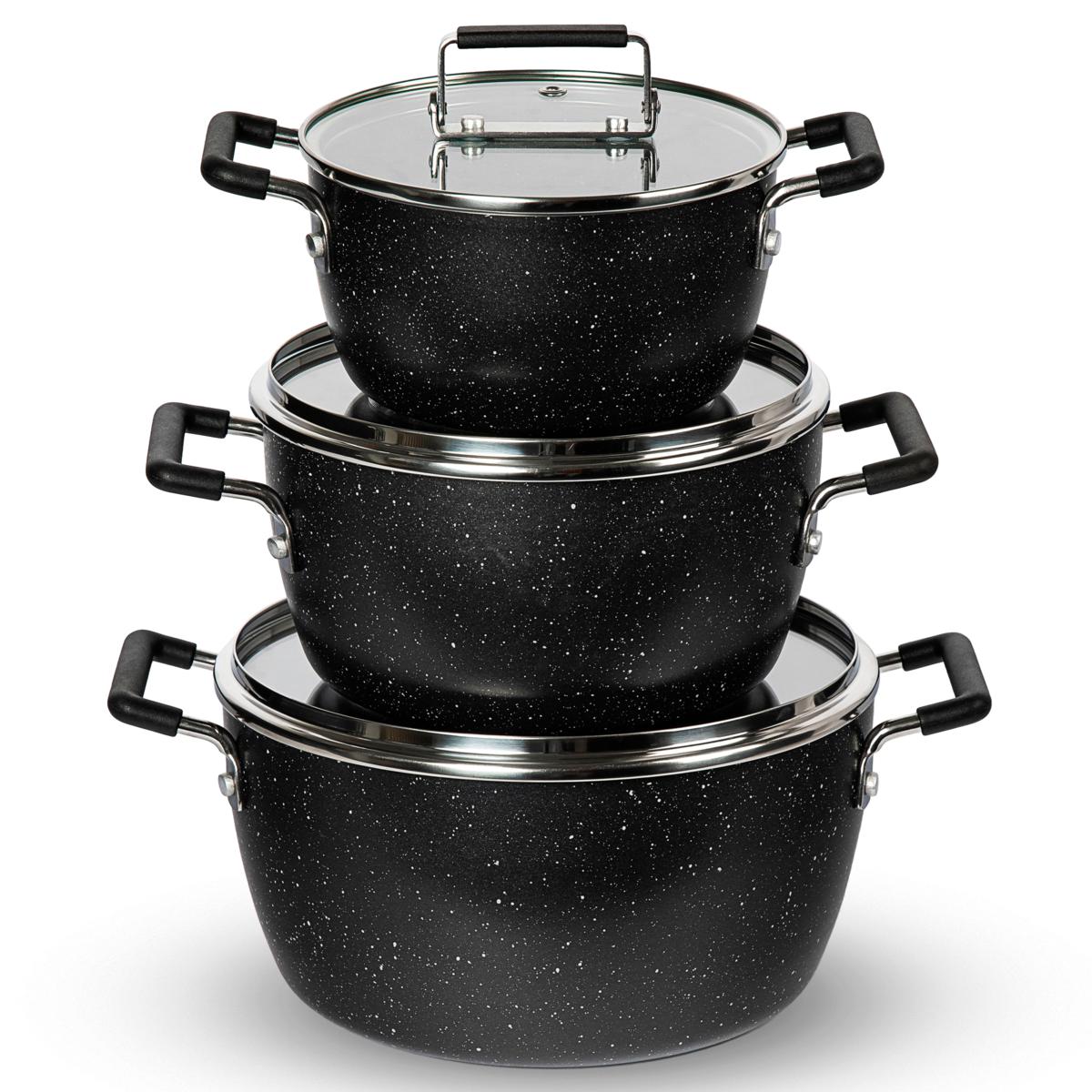 Granitestone 6 Piece Stackable Nesting Pot Set w/Tempered Glass Lids ...
