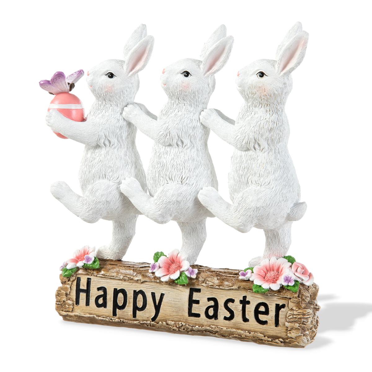 Glitzhome 9.25in H Easter Resin Triple Bunny Table Decor | HSN