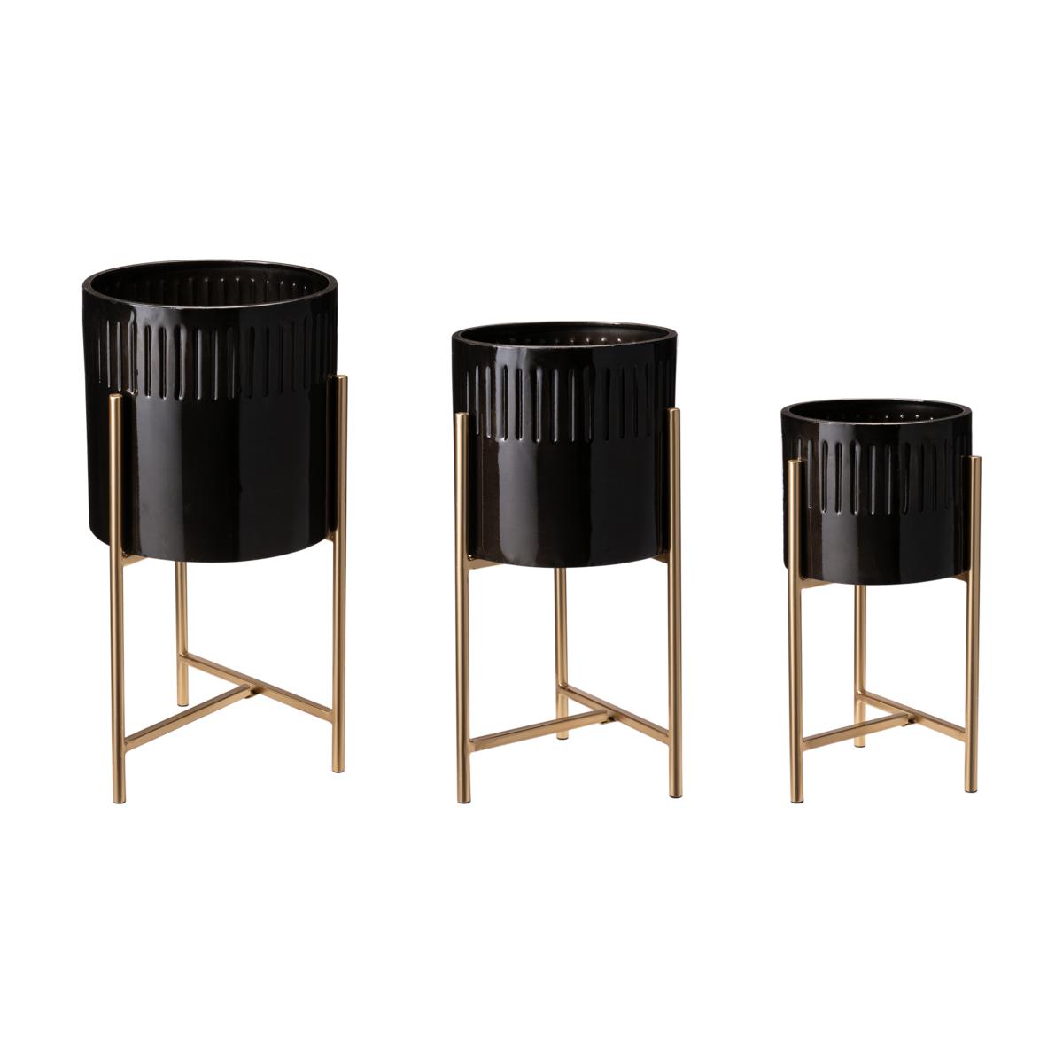 Set of 3 Modern Glossy Black / Gold Metal Plant Stands - 23296492 | HSN