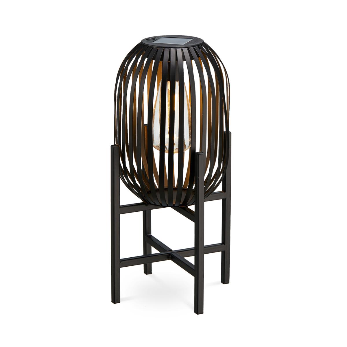 14.25"H Slim-shaped Black Metal Solar Powered Outdoor Lantern w/Stand | HSN