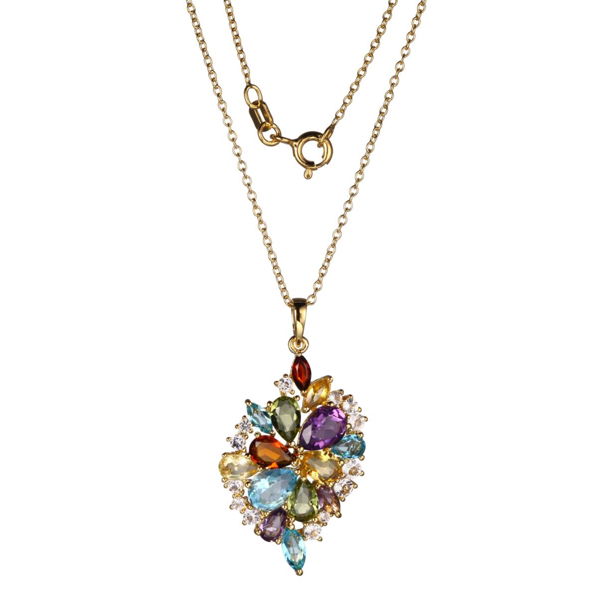 Gold-Plated Mutlicolor Multigemstone Cluster Pendant with 18" Chain | HSN