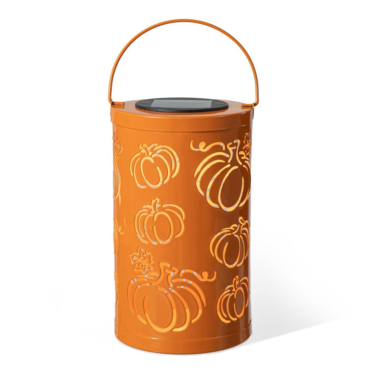 Glitzhome 10.75" Fall Metal Pumpkin Solar Powered LED Lantern ...