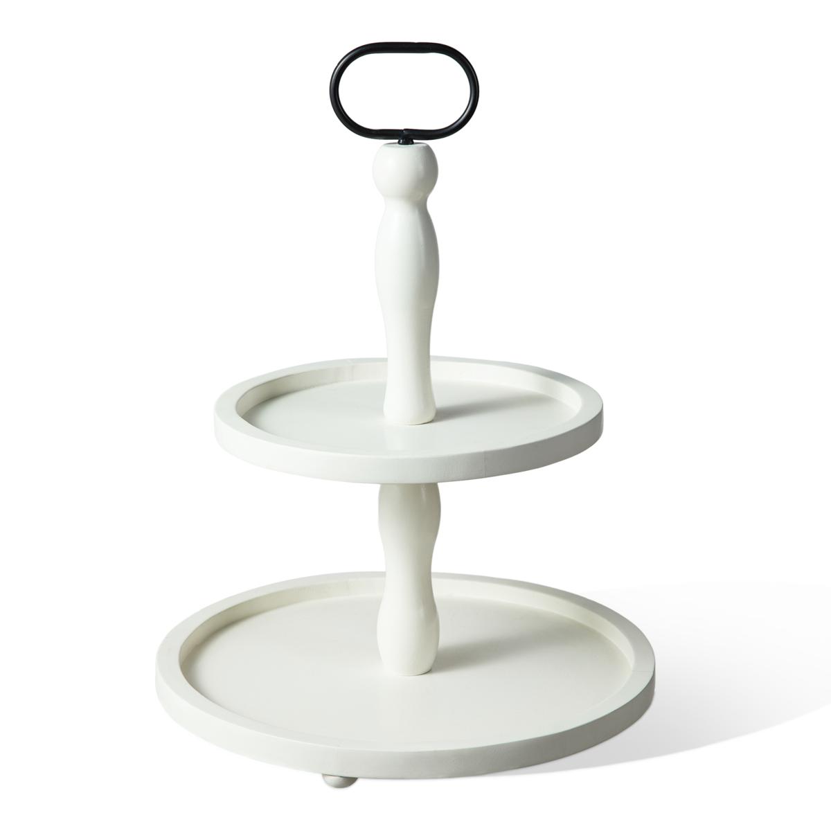 18"H White Wood Double-Tiered Tray - 23382595 | HSN