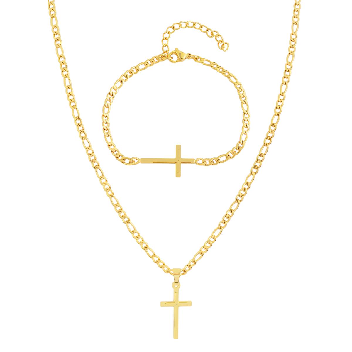Stately Steel Double Layer Cross Necklace and Bracelet | HSN