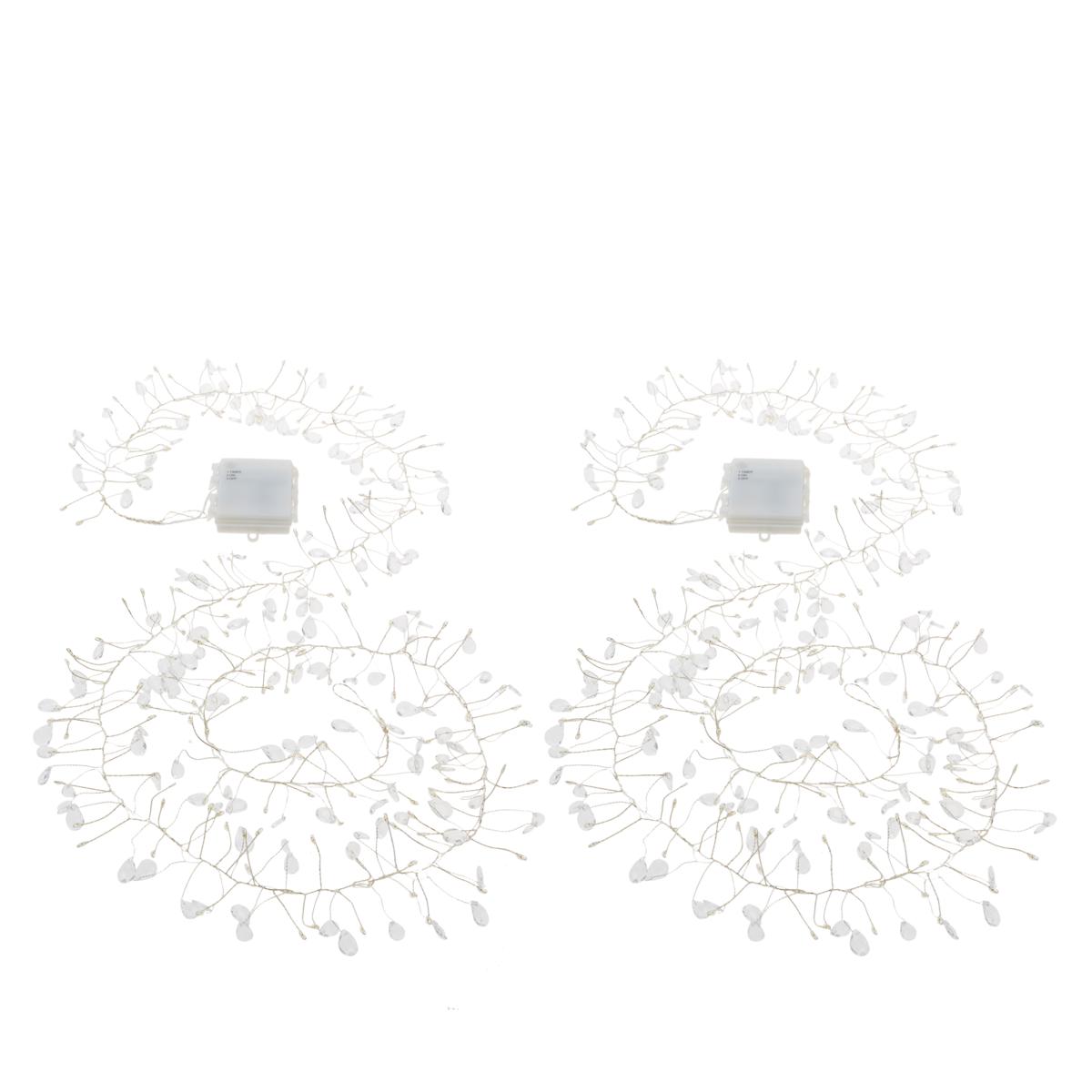 (HSN) august & leo Set of 2 Crystal Beaded LED Garlands with Timer ...