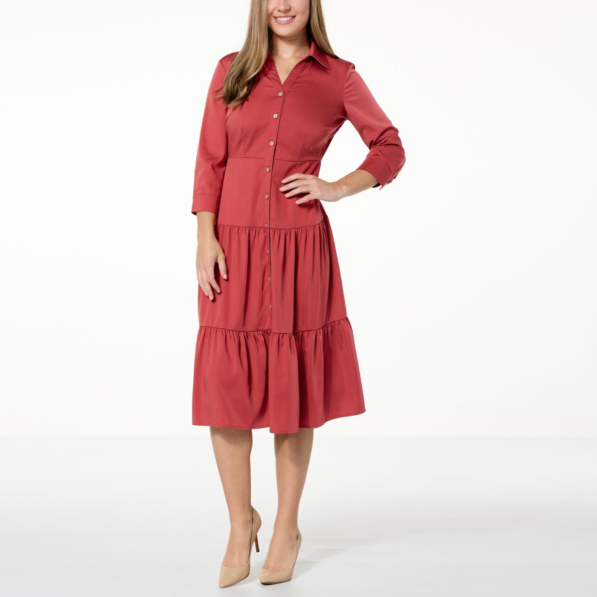 Nina Leonard Tiered Button Front Dress - 20796483 | HSN