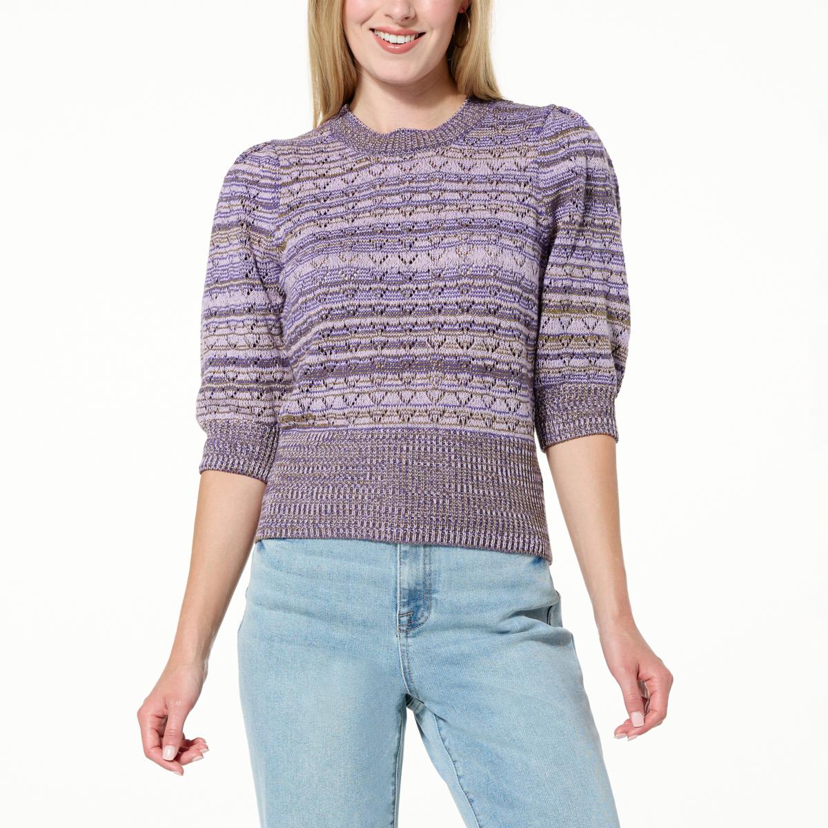 La Joie Crochet Knit Lantern Sleeve Sweater - 20912514 | HSN