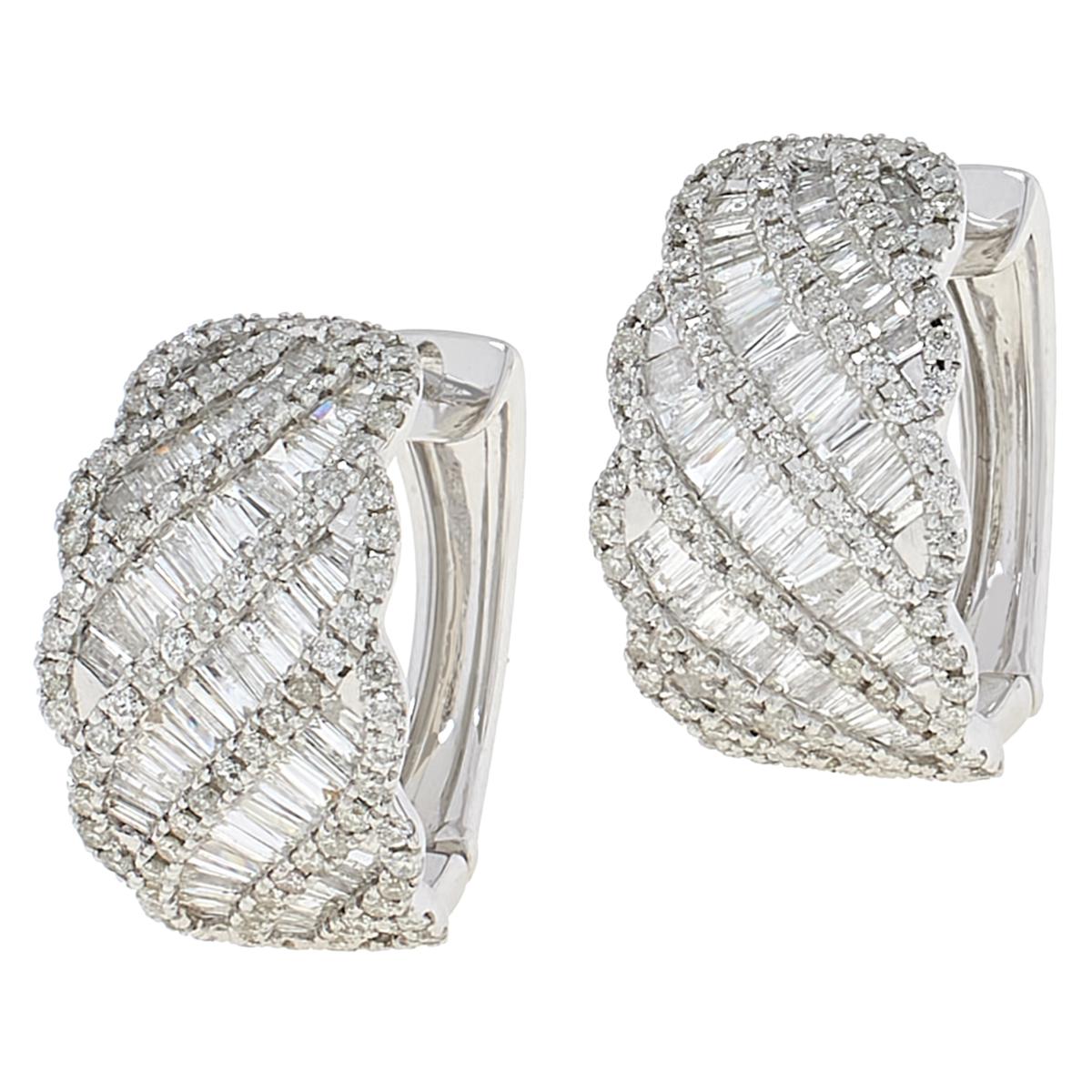 Ever Brilliant 10K Gold 2.06ctw Diamond Baguette Rows Pavé Earrings ...