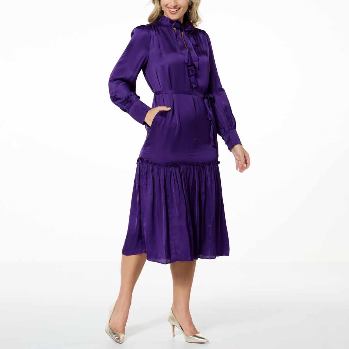 La Joie Ruffle Front Tiered Midi Dress | HSN