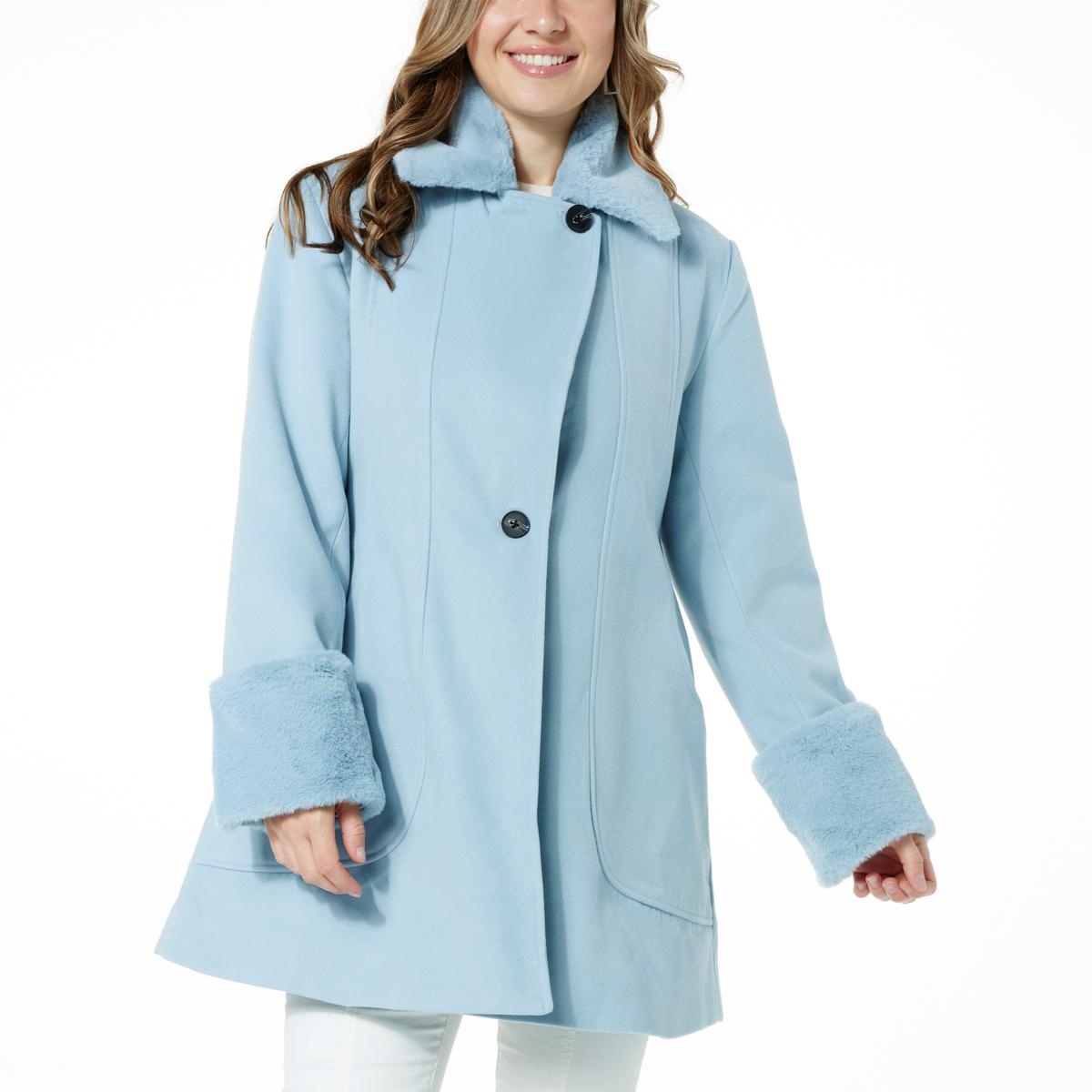 WynneCollection Coat with Removable Faux Fur Collar and Cuff - 21038300 ...