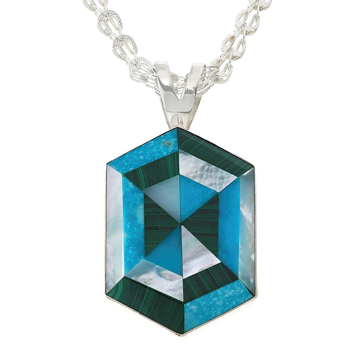 Jay King Sterling Silver Multigemstone Inlay Pendant with 18" Chain ...