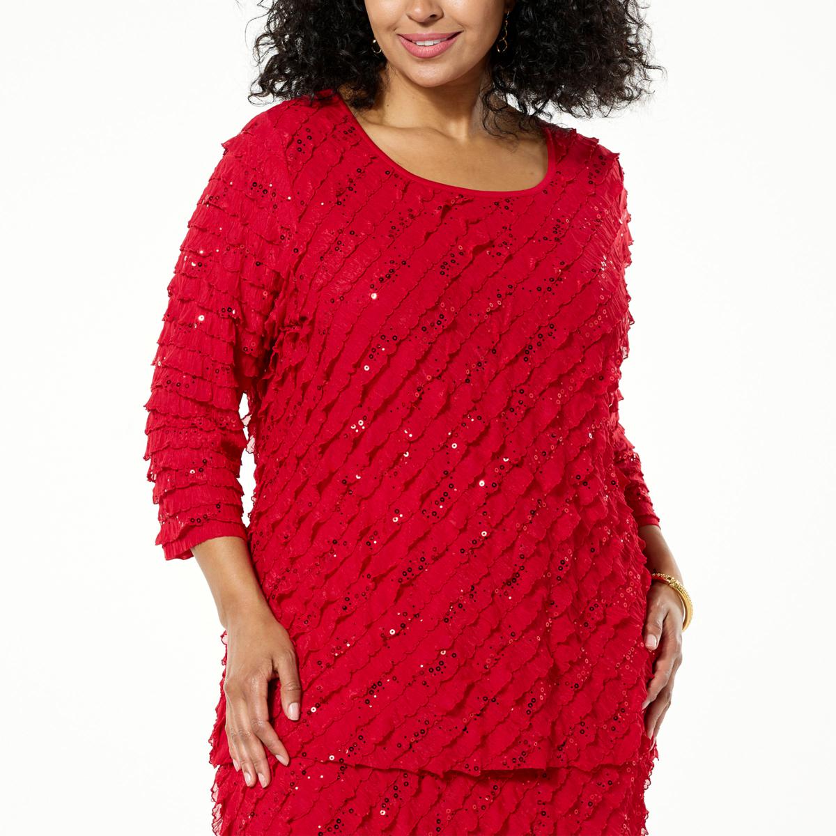 Antthony Lady Luxe Ruffle Knit Blouse with Sequins - 21439977 | HSN