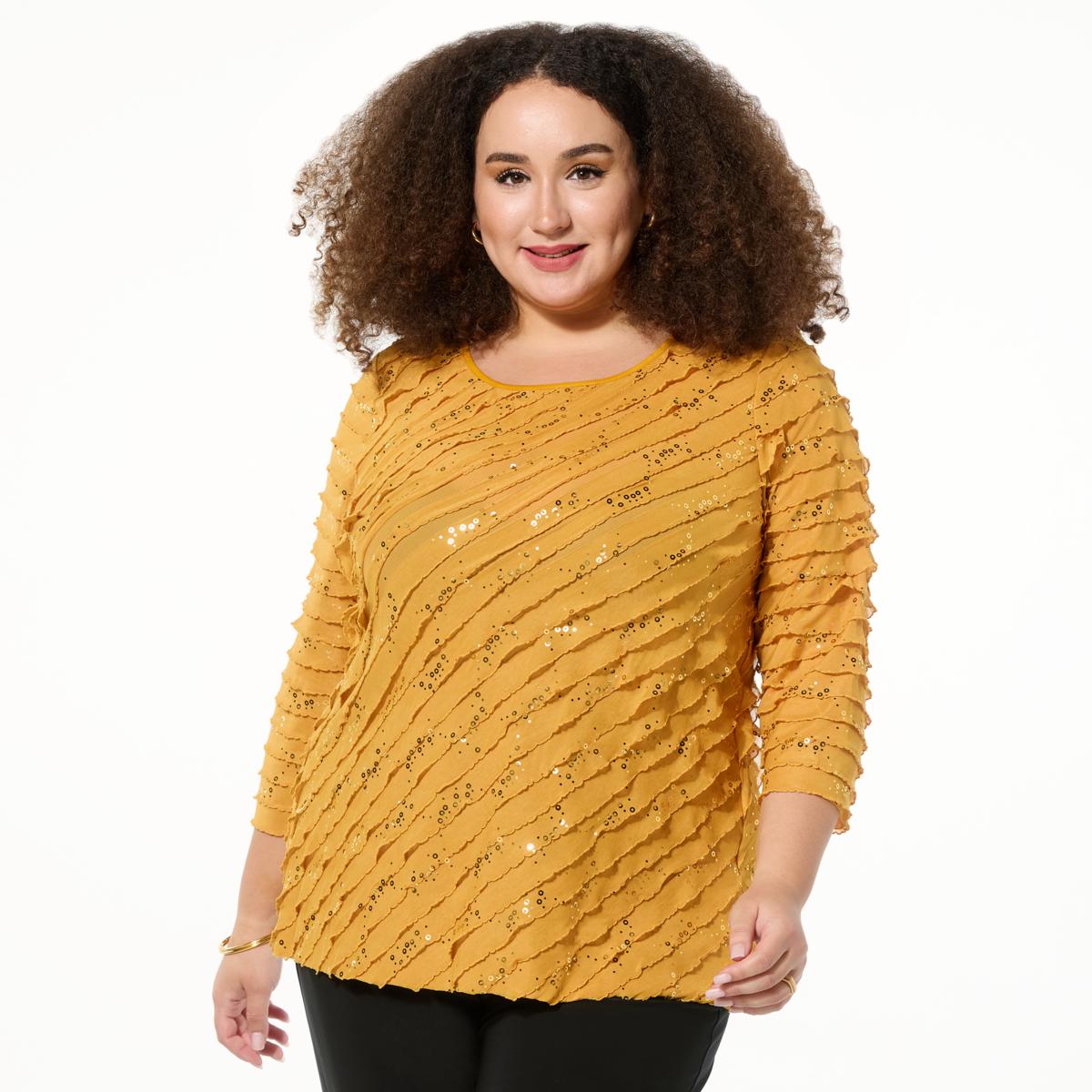Antthony Lady Luxe Ruffle Knit Blouse with Sequins | HSN