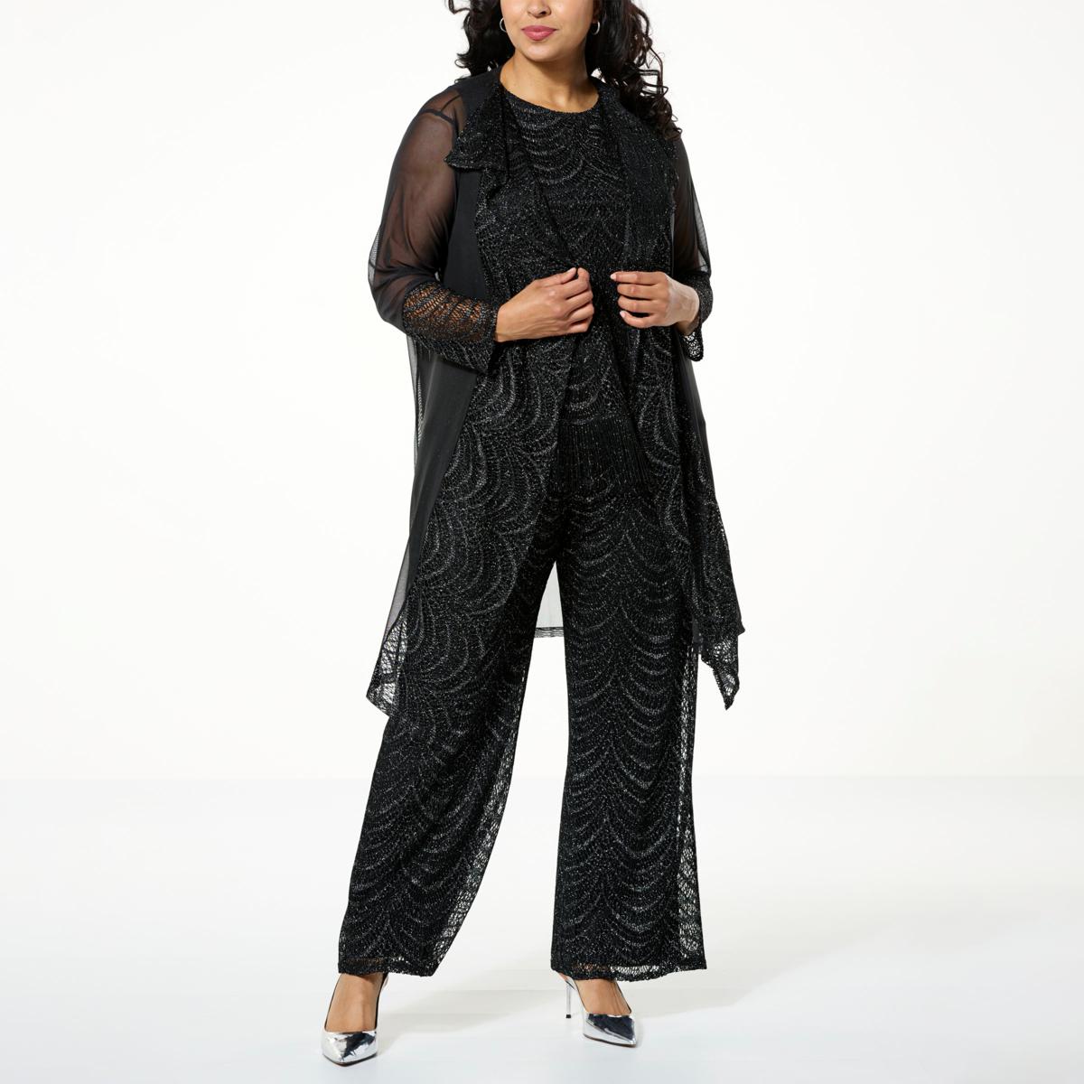 Antthony Scallop Metallic Lace and Mesh Knit Long Topper - 21441214 | HSN