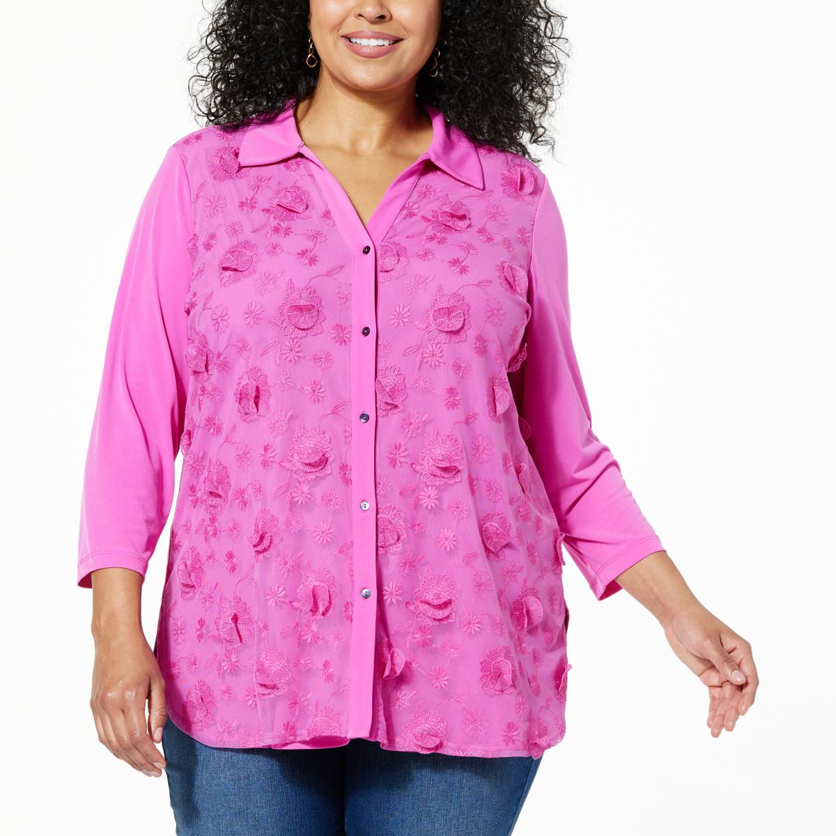 Colleen Lopez Lace Overlay Button-Down Blouse | HSN