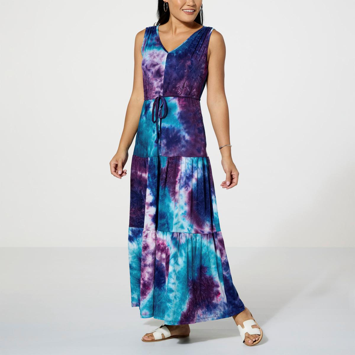 Nina Leonard Sleeveless Tiered Tie Dye Maxi Dress - 21644540 | HSN