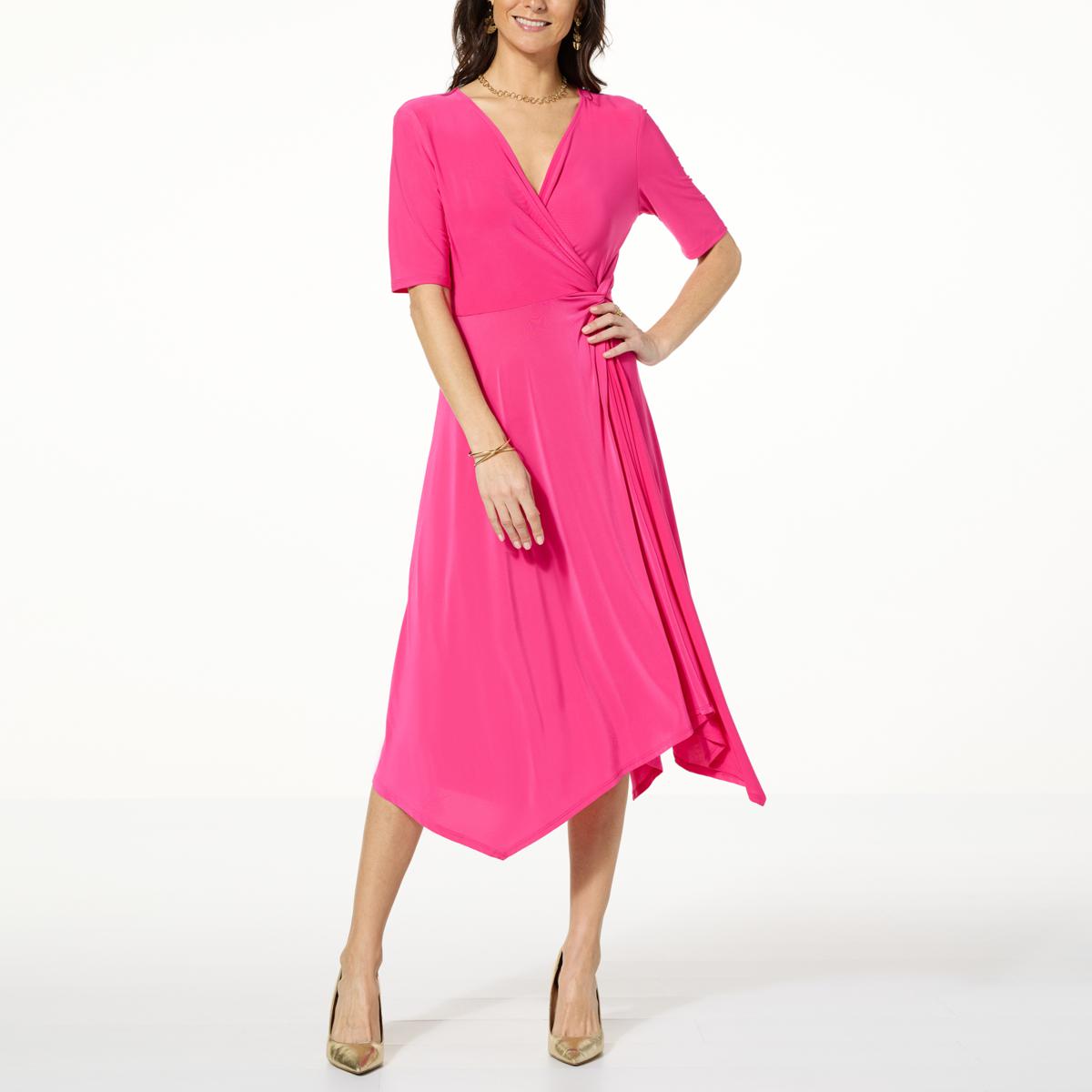 Nina Leonard Elbow-Sleeve Dress with Uneven Hem - 21766695 | HSN