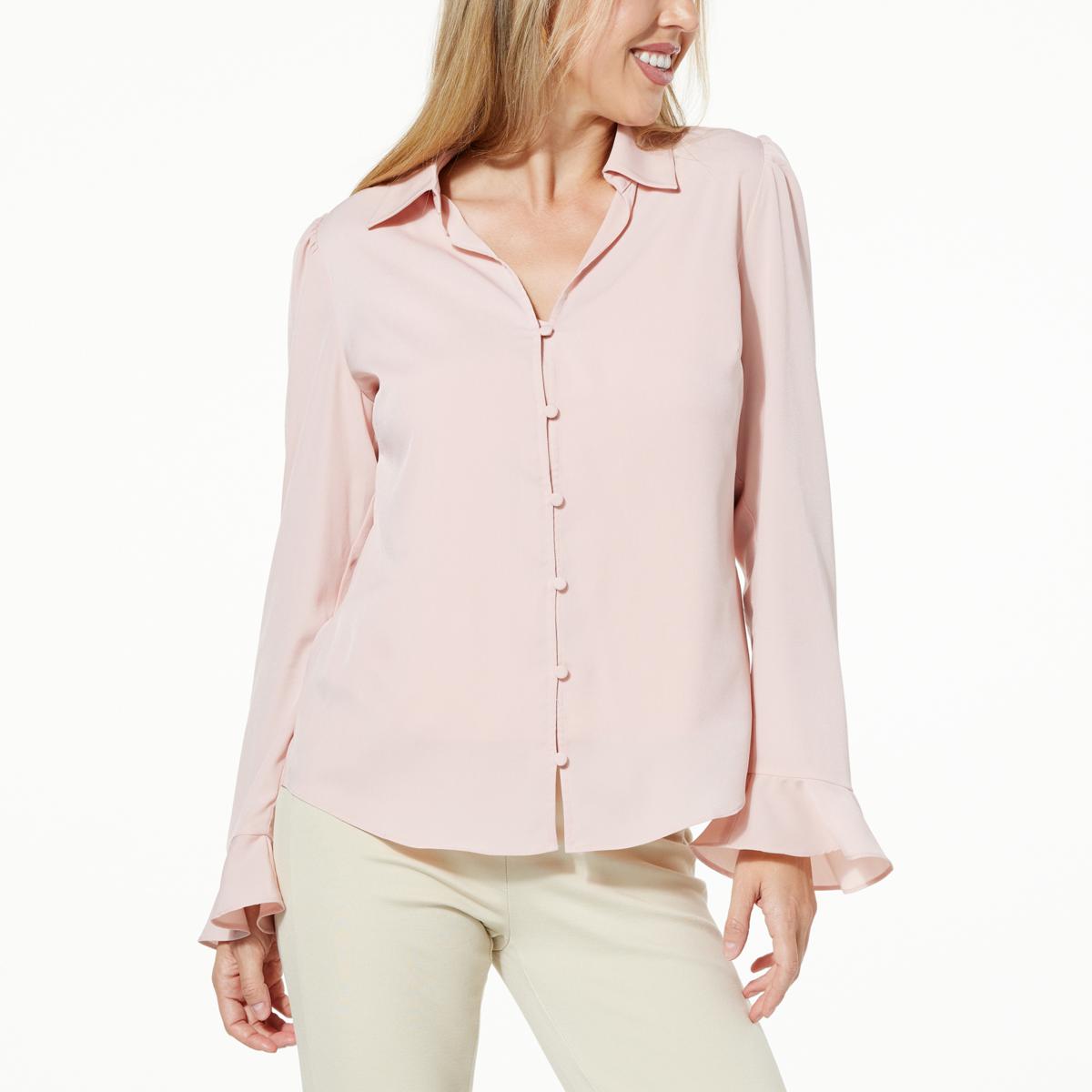 "As Is" Jaclyn Smith Feminine Flounce Cuff Blouse with Cami | HSN