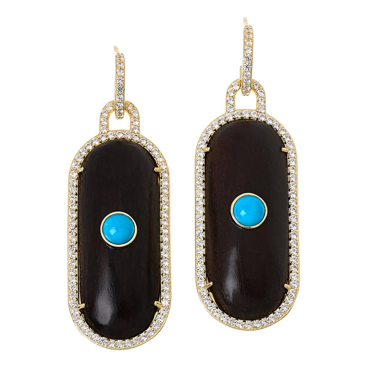Rarities Turquoise-Color Magnesite and White Zircon Wood Drop Earrings ...
