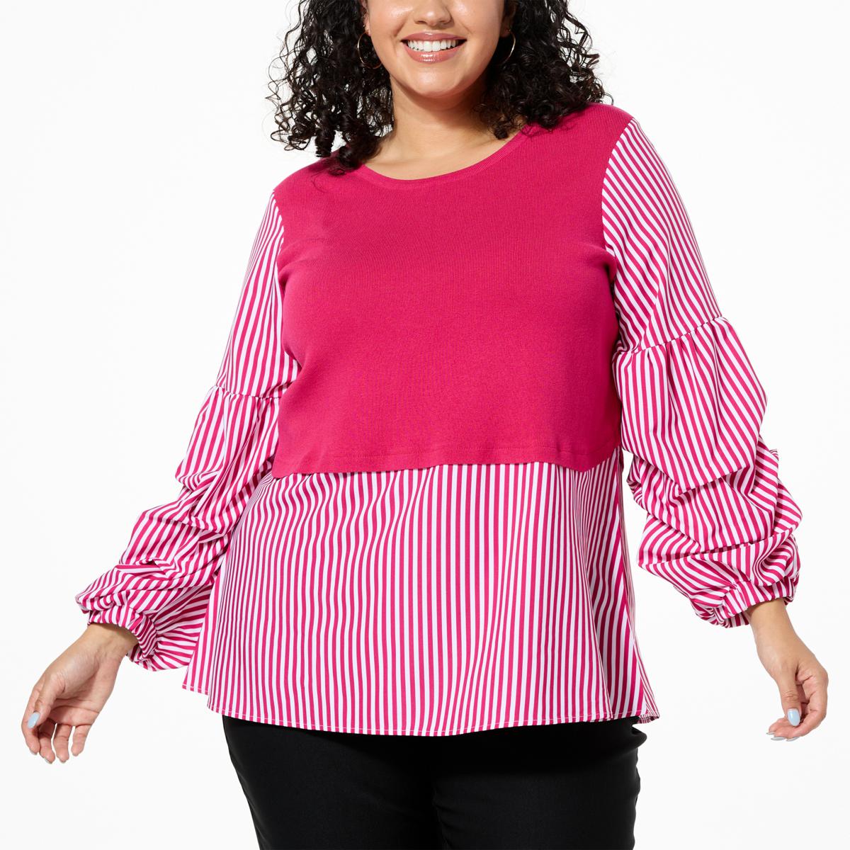Antthony Ruched Sleeve Mixed Media Twofer Top | HSN
