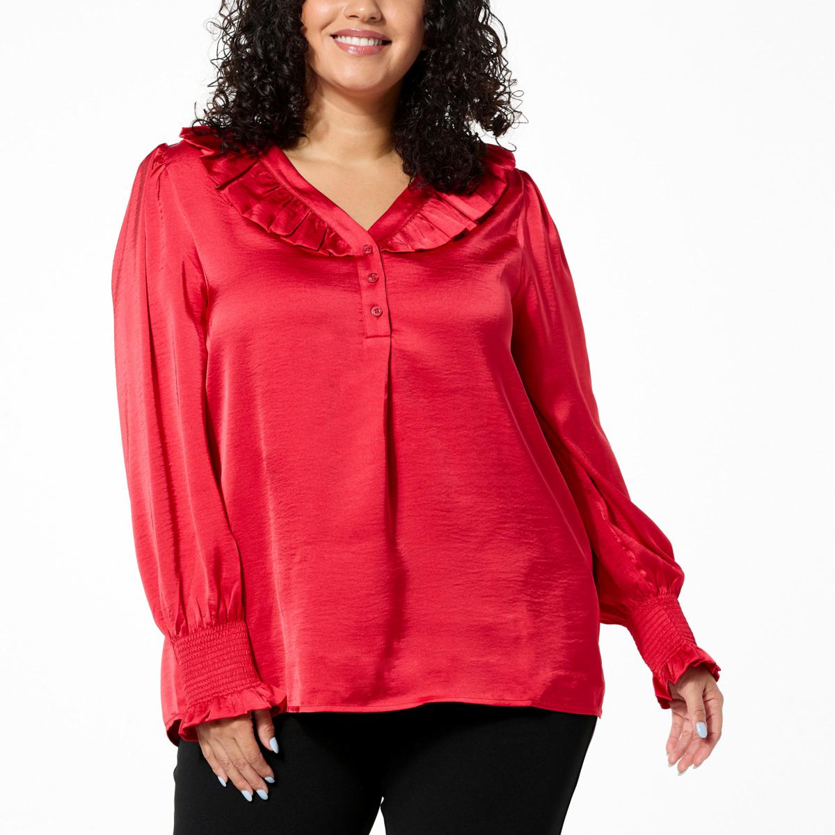C Wonder Washed Satin Ruffle Front Blouse - 21881450 | HSN